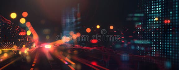 Dark Cyber Network Abstract Background with Bokeh City Lights - AI ...