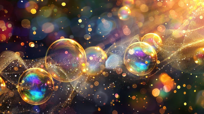 Abstract Background with Dark Glossy Rainbow Colored Bubbles on Black ...