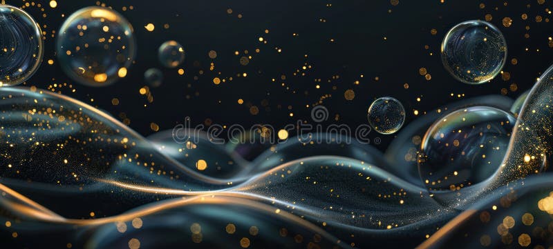 Abstract Background with Dark Glossy Rainbow Colored Bubbles on Black ...