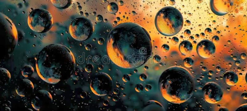 Abstract Background with Dark Glossy Rainbow Colored Bubbles on Black ...