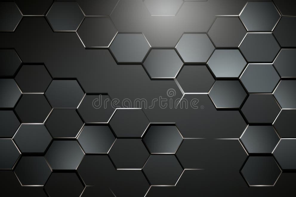 Abstract Background, Dark Metallic 3D Hexagons, Geometric Honeycomb ...