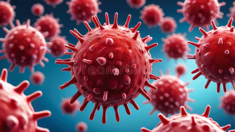 Abstract Background with Detailed Macro View of Red Spiky Virus ...
