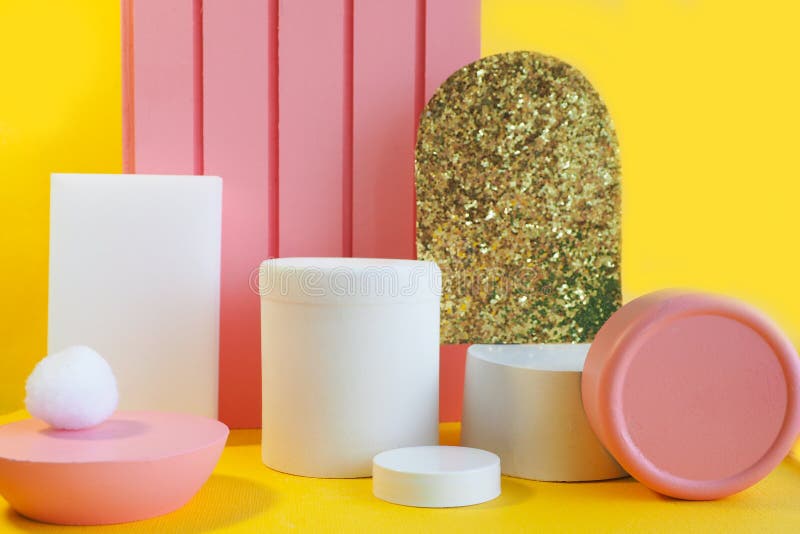 Abstract Background Different Geometric Shapes on a Bright Yellow ...