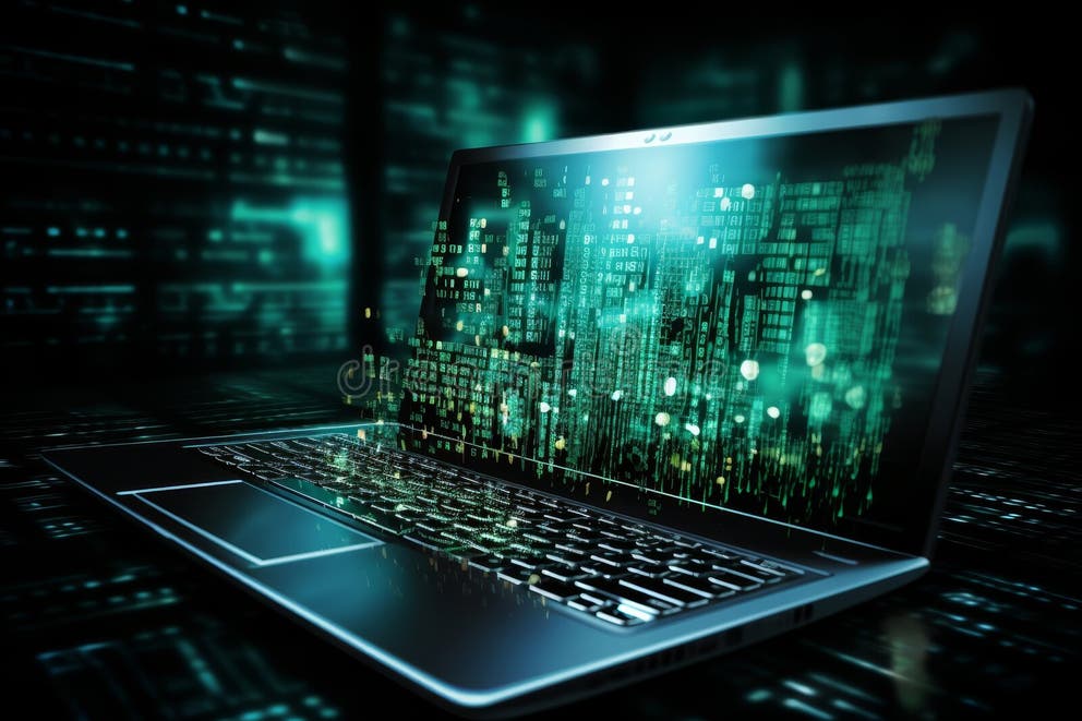 Abstract Binary Data on Computer Screen Background with Futuristic Technology Concept Stock ...