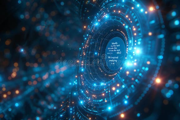 Abstract Background with Digital Blue, Tech and Data Elements and Code Lines in Dark Space with ...