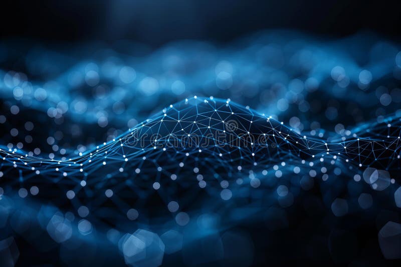 Abstract Background with Digital Connections and Data Flow, Dark Blue ...