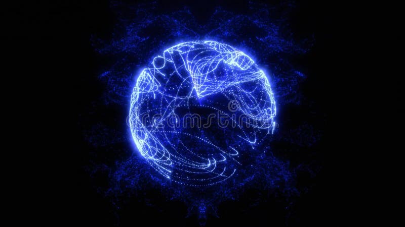 Blue Particle Waves Moving Around Morphing Sphere of Energy. Stock ...