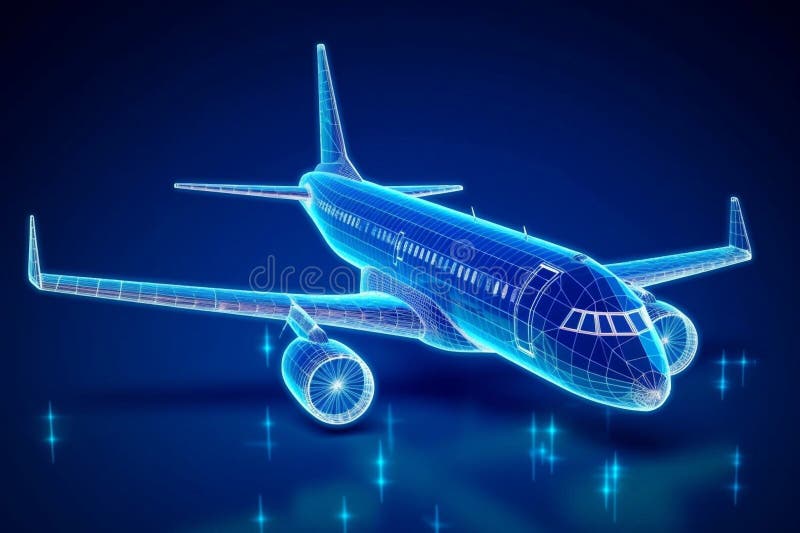 Abstract Background with Digital Grid Airplane and Blurred Lines. Big ...