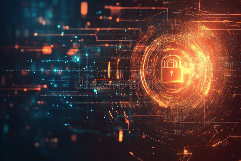 Abstract Background with Digital Locks and Cybersecurity Symbols on Dark Background Stock ...