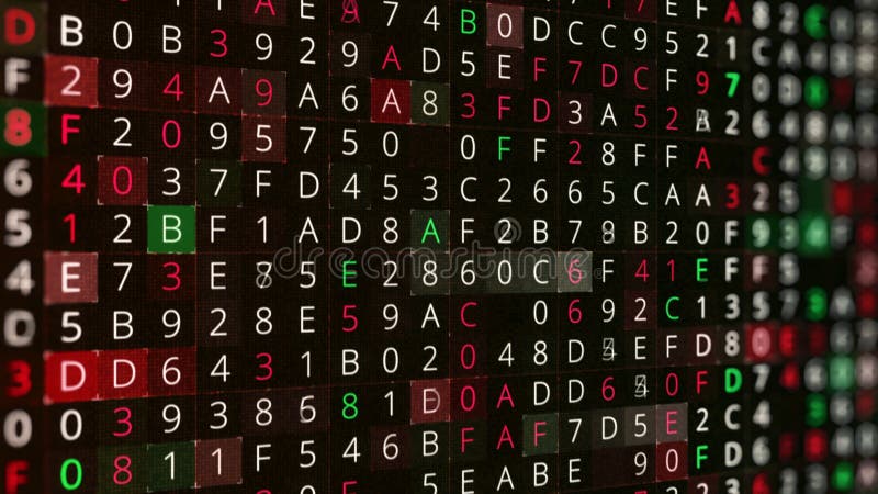 Abstract Background with Digital Numbers and Letters Randomly Blinking ...