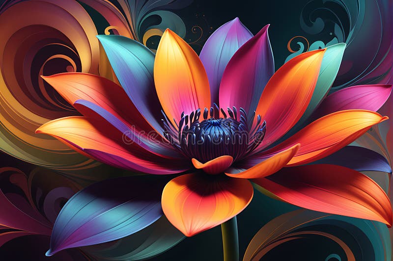 Abstract Background Dominated by Stylized Flower Swirls of Vibrant ...