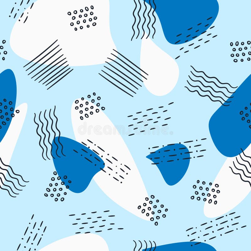 Abstract Background from Drawn Spots, Stripes and Dots in Blue Color ...