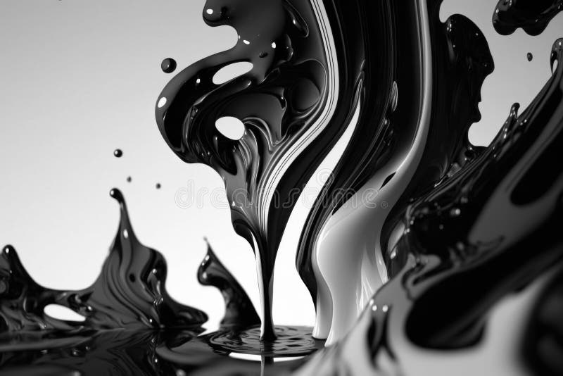 Abstract Background of Drops of Black and White Liquid in 3d Style. AI ...