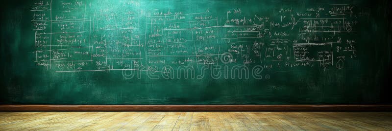 Abstract Background, Empty Green Chalkboard with Mathematical Formulas ...