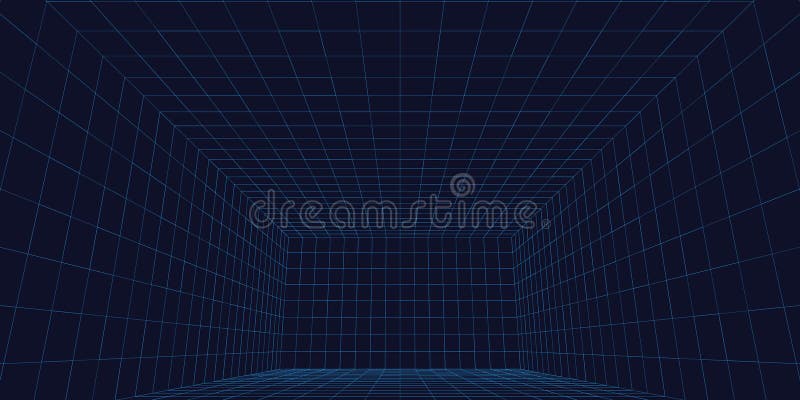 Abstract Background Empty Wireframe Box. Futuristic Grid Space ...