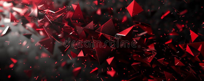 Abstract Background with Exploding Red Geometric Shapes, Shards, and ...