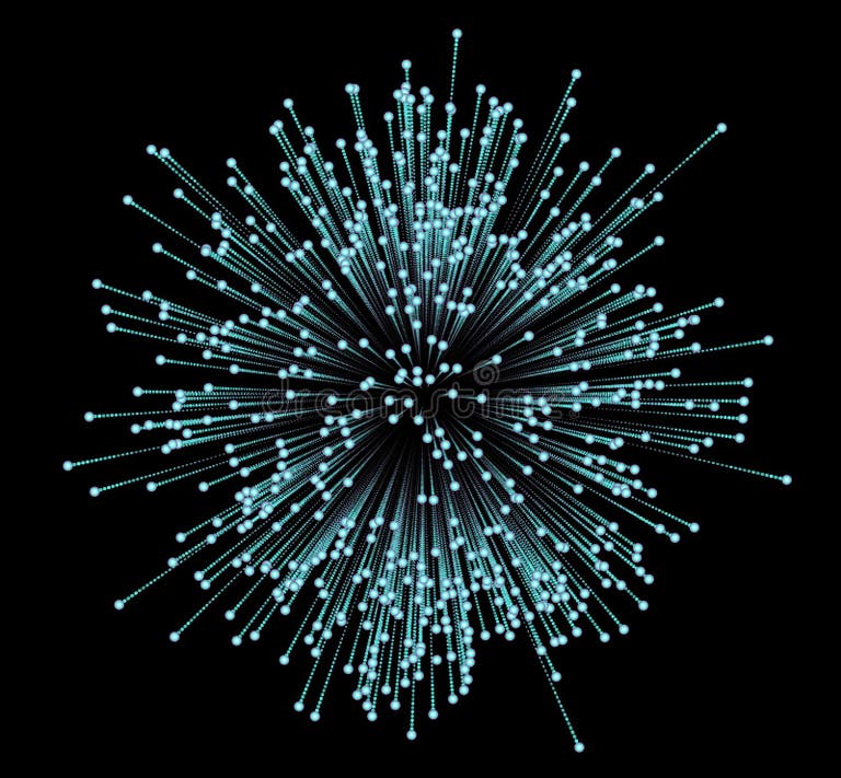 Abstract Background Explosion with Lines from Dots and Spheres. Radial ...