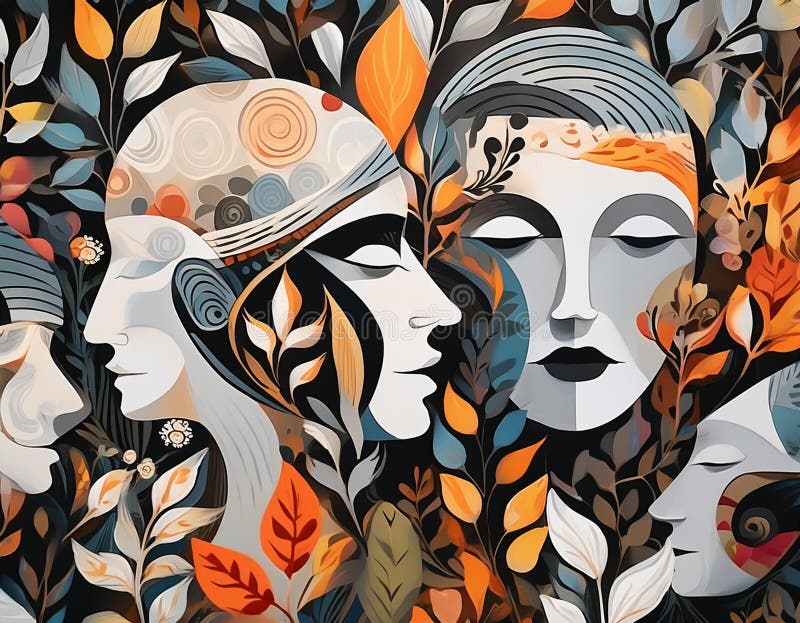 Abstract Background with Faces Collage Black and White and Colours ...