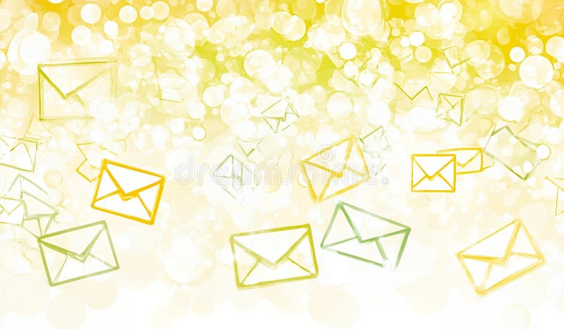 Abstract Background of Falling Email Icons on Yellow Bokeh ...