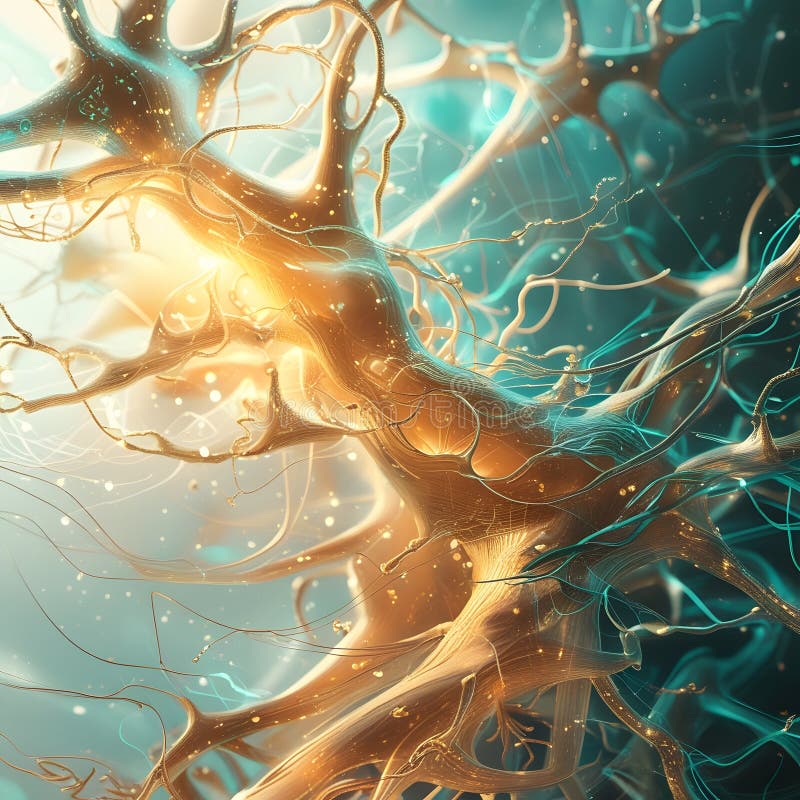 Golden Color of a Glowing Brain Neurons Look Like Golden Tree on Blurry ...