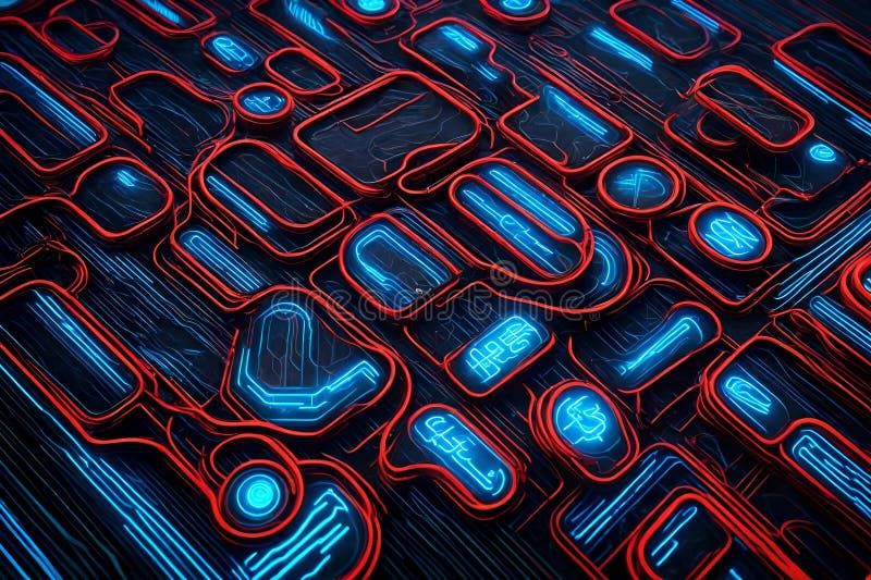 Abstract Background Featuring Blue and Red Technology Lines, Creating a ...