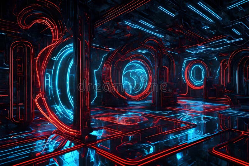 Abstract Background Featuring Blue and Red Technology Lines. High-end ...