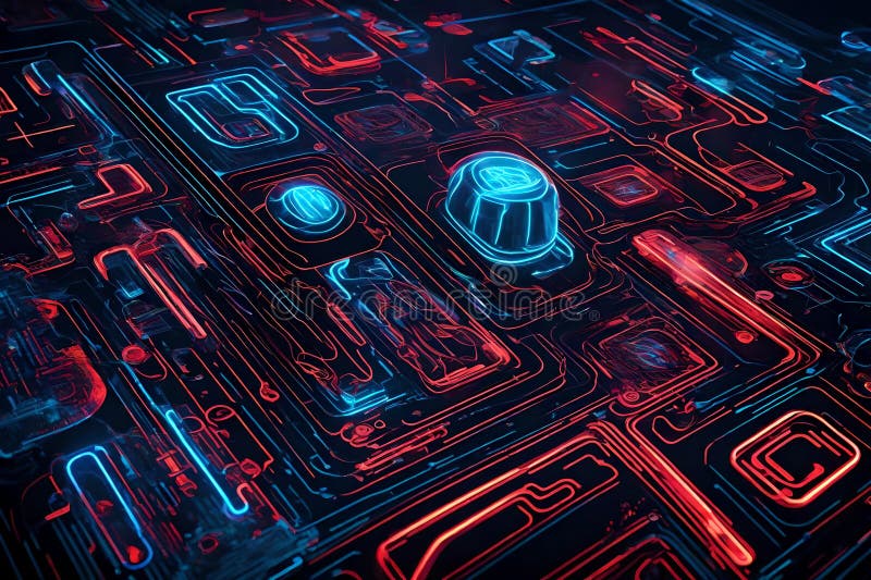 Abstract Background Featuring Blue and Red Technology Lines. High-end ...