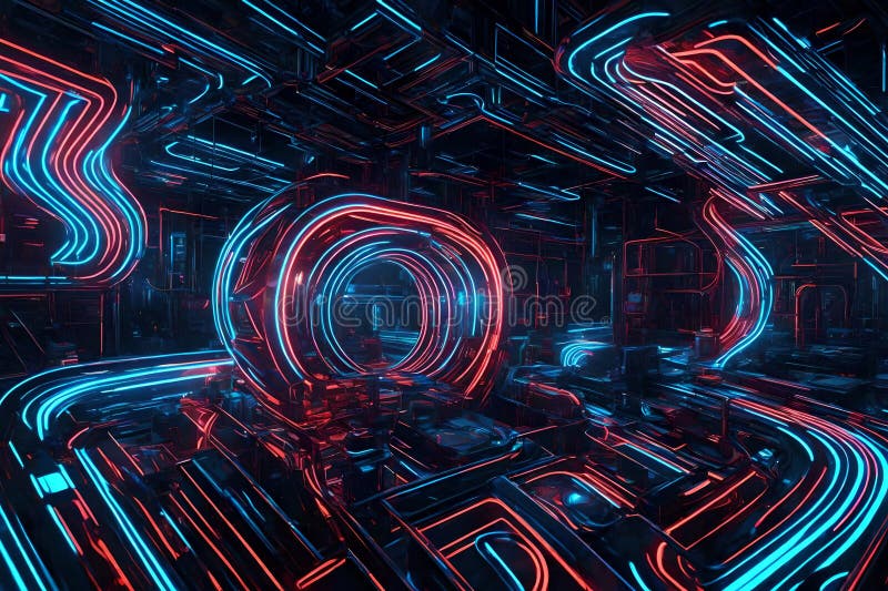 Abstract Background Featuring Blue and Red Technology Lines. High-end ...