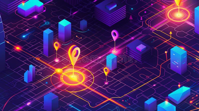 Isometric GPS Tracking Map with a Red Marker Pinpointing a Location on ...