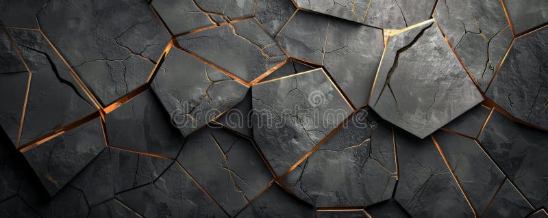 Dark Grey Matte Surface with Cracked Triangular Shapes Revealing Golden ...