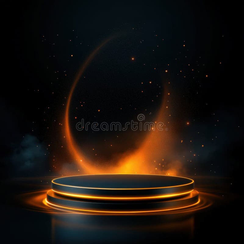 Futuristic Podium with Dynamic Orange Light Effects Stock Illustration ...