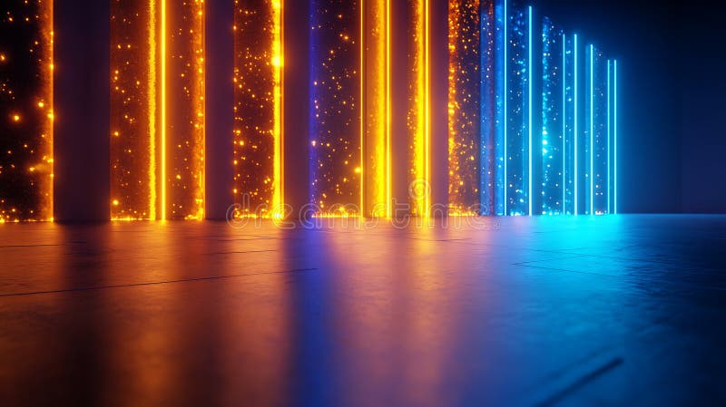 Abstract Glowing Light Columns with Reflections Modern Futuristic ...