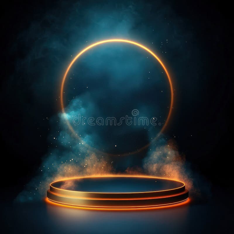 Glowing Stage with Neon Ring and Smoke Effect Stock Illustration ...