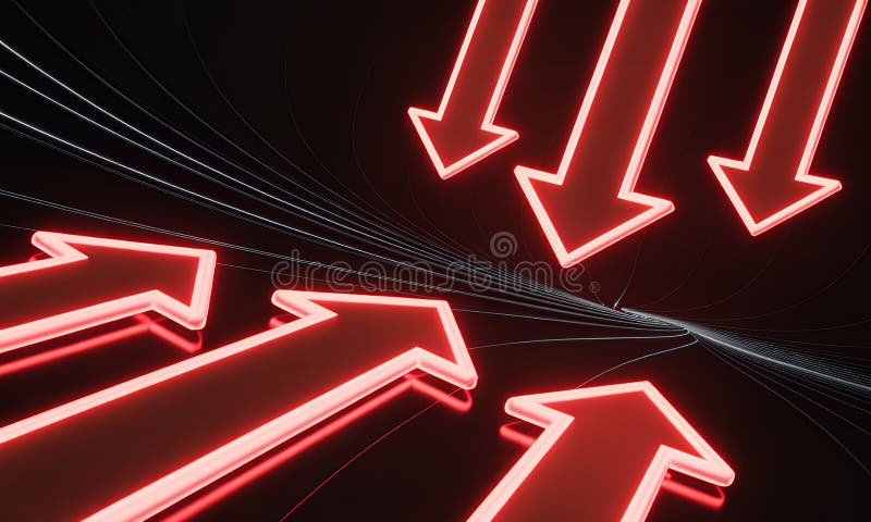 Dynamic Red Arrows Pointing Directions with Shimmering White Lines ...