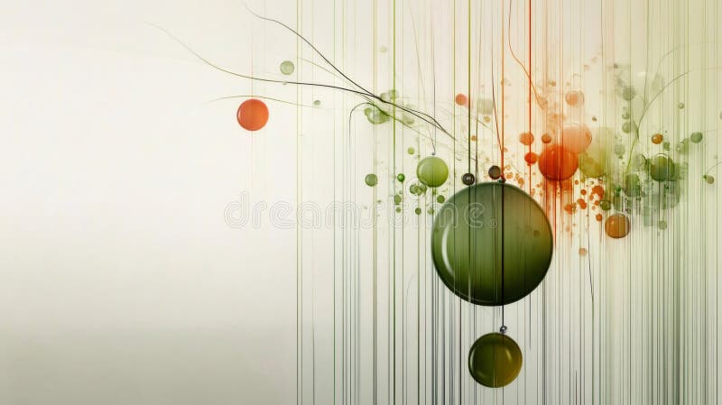 Abstract Background Featuring Hanging Spheres, Vertical Lines, and ...