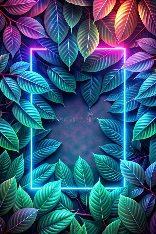 Natural Abstraction Background with Neon Leaves Stock Illustration ...