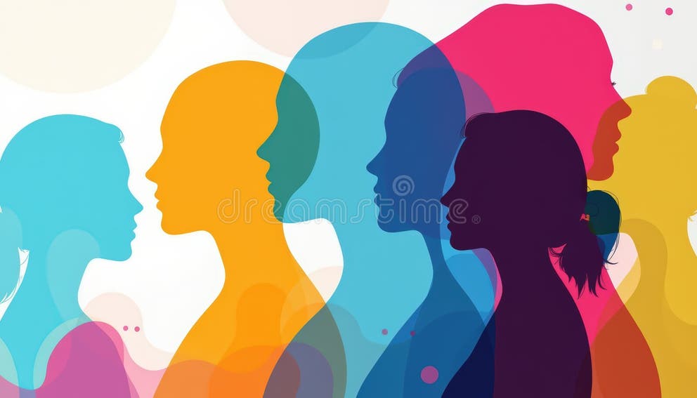 Abstract Background Featuring Overlapping Silhouettes of Diverse Human ...