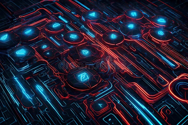 Abstract Background Featuring Technology-inspired Blue and Red Lines ...