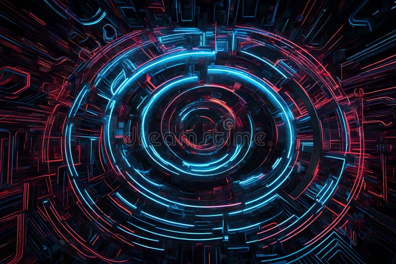 Abstract Background Featuring Technology-inspired Blue and Red Lines ...