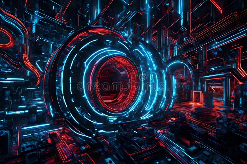 Abstract Background Featuring Technology-inspired Blue and Red Lines ...