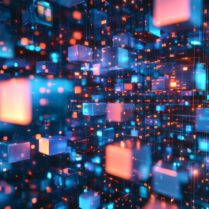 Abstract Background with Floating Data Cubes in Vibrant Colors and ...
