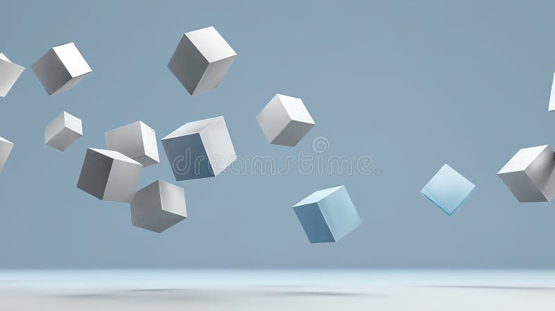 Abstract Background with Floating White and Grey Cubes on a Light Blue ...