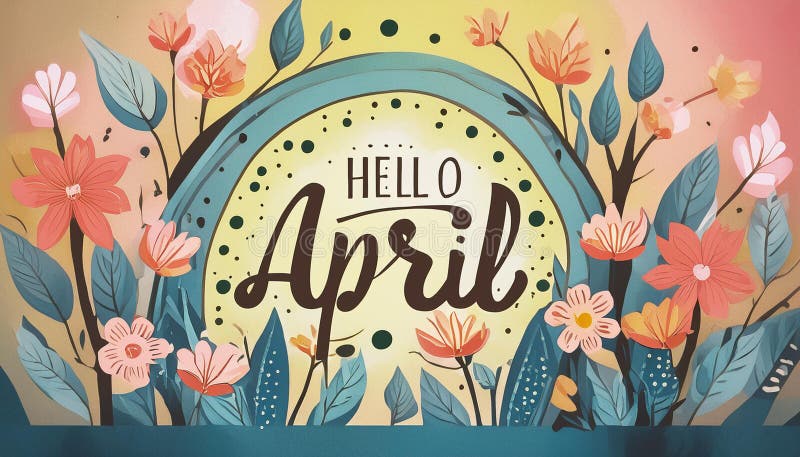 Abstract Background with Flowers Frame Around. Hello April - Modern ...