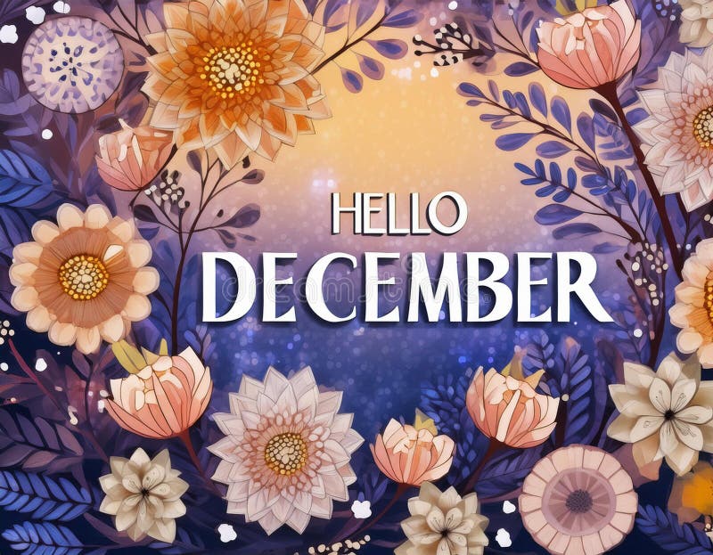 Abstract Background with Flowers Frame Around. Hello December - Modern ...