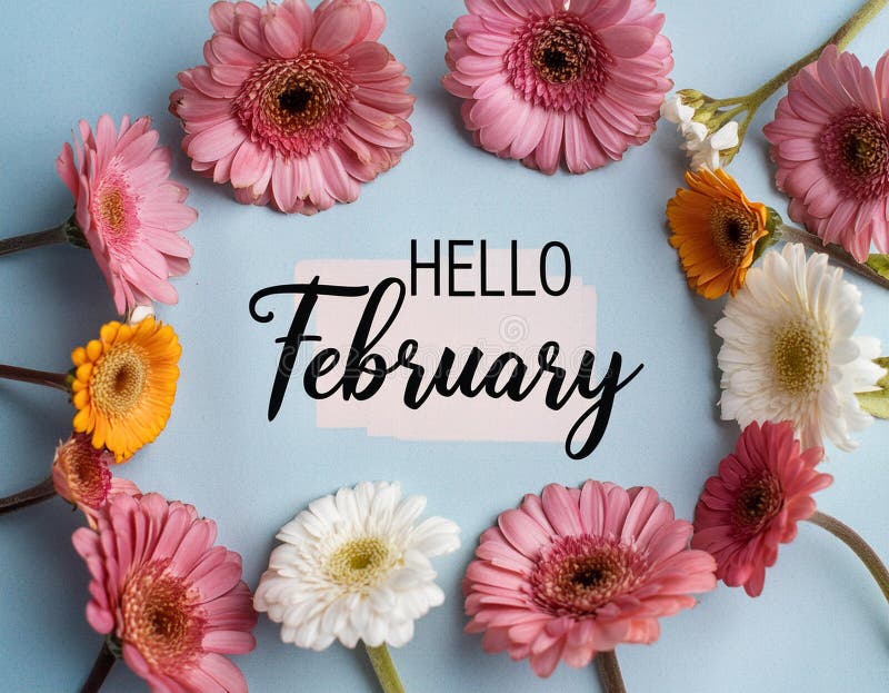 Abstract Background with Flowers Frame Around. Hello February - Modern ...
