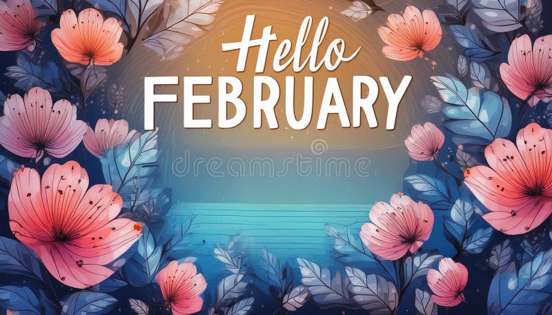Abstract Background with Flowers Frame Around. Hello February - Modern ...