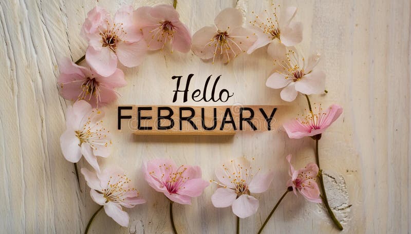 Abstract Background with Flowers Frame Around. Hello February - Modern ...