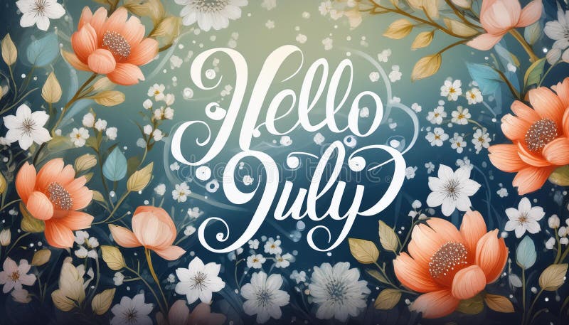 Abstract Background with Flowers Frame Around. Hello July - Modern ...