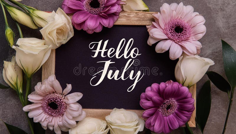 Abstract Background with Flowers Frame Around. Hello July - Modern ...