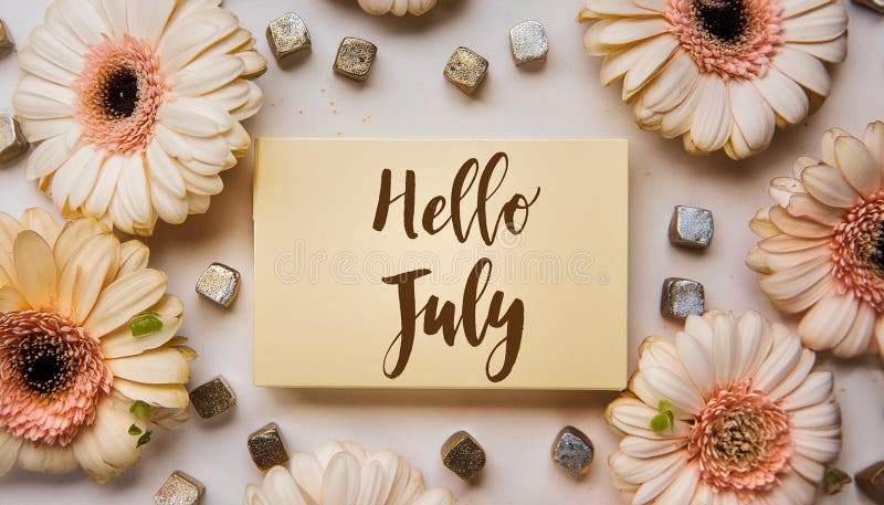Abstract Background with Flowers Frame Around. Hello July - Modern ...